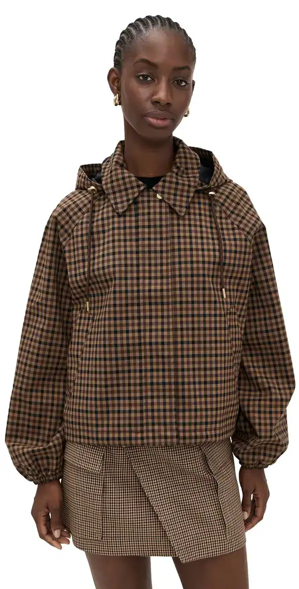 Barbour Gingham Check Jacket With Removable Hood - Vicuna Gingham